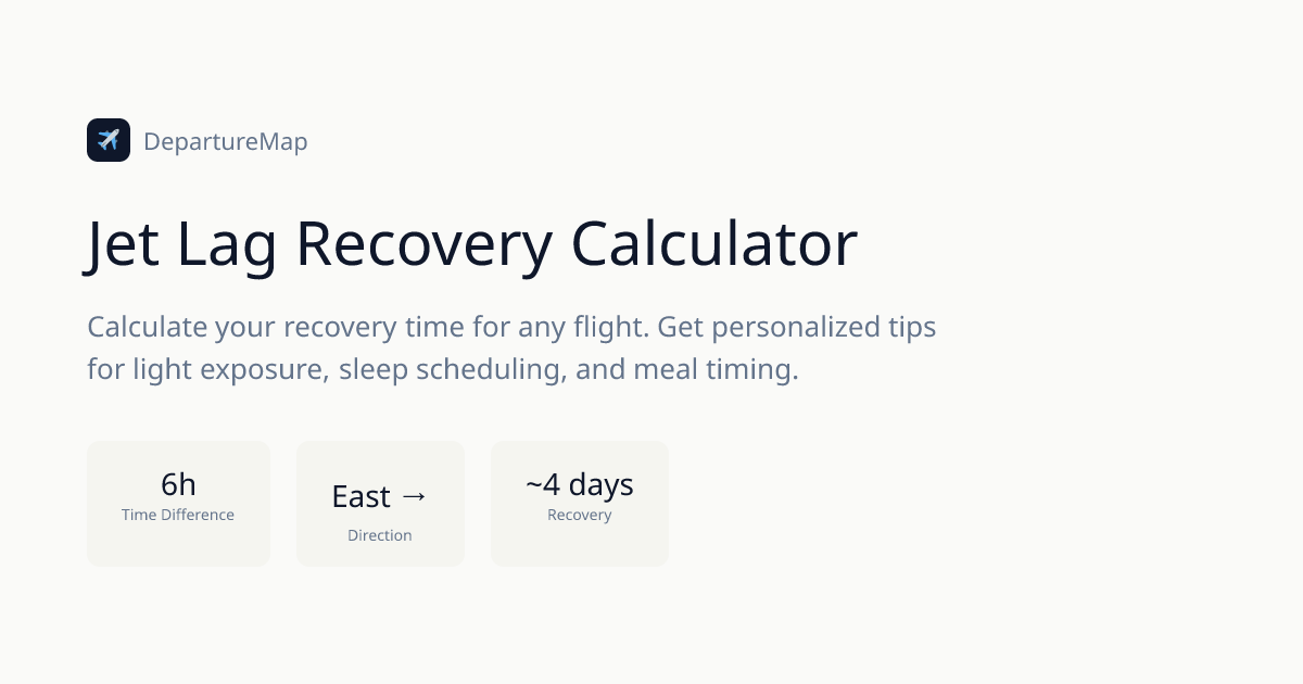 Jet Lag Recovery Calculator — Plan Your Recovery | DepartureMap